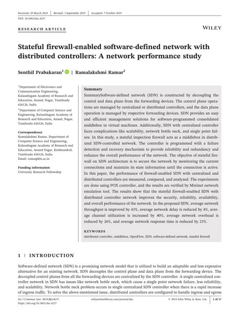 Stateful Firewall‐enabled Software‐defined Network With Distributed