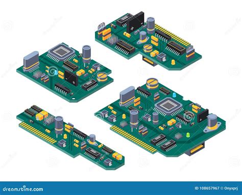 Capacitor Different Chips Semiconductor And Electrical Components Vector Illustration