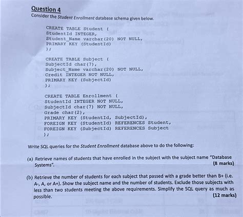 Solved Question 4consider The Student Enrollment Database