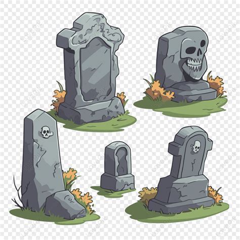 Gravestones Clipart Set Of Cartoon Graves With Different Skulls And