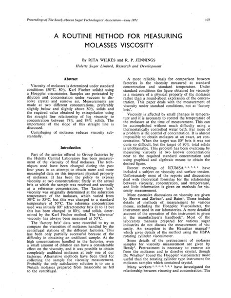 A Routine Method For Measuring Molasses Viscosity