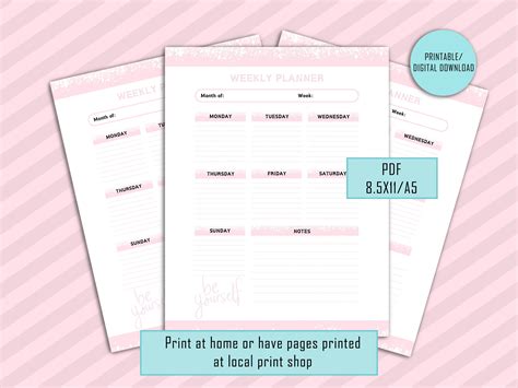 Pink Weekly Planner Printable Etsy
