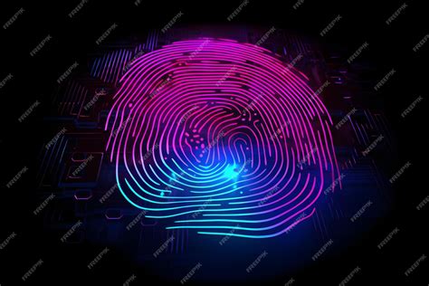 Premium Photo Cybersecurity Concept Neon Fingerprint Scan With