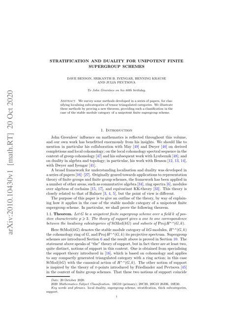 Pdf Stratification And Duality For Unipotent Finite Supergroup Schemes