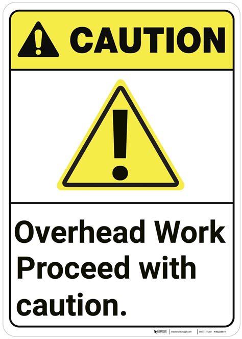 Caution Overhead Work Proceed With Caution Ansi Vertical Wall Sign