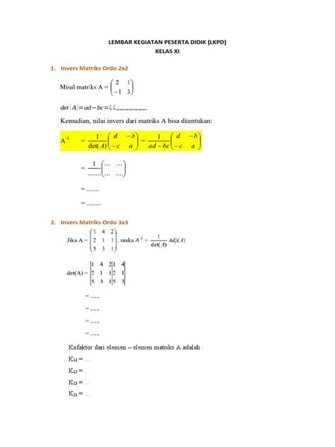 Lkpd Invers Matriks Xi Pdf Metode And Bahan Ajar