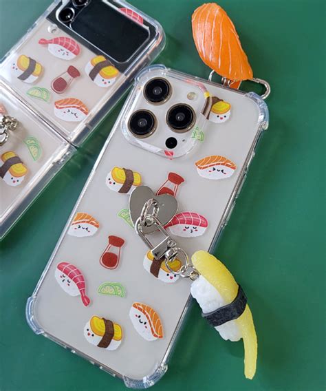 초밥 키링 투명 젤리 핸드폰 케이스 인기 유니크 우정템 생일선물 아이선물 아이폰14 프로 Pro Max 플러스 갤럭시 S22 울트라 귀여운 연어 스시 패턴 폰케이스 에이블리