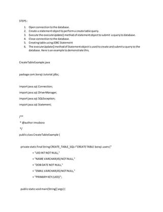 Java Database Connecticity Steps PDF