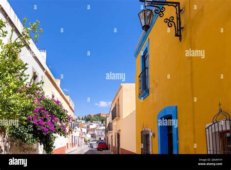 Zacatecas Mexico Colorful Colonial Old City Streets In Historic Center Near Central Cathedral