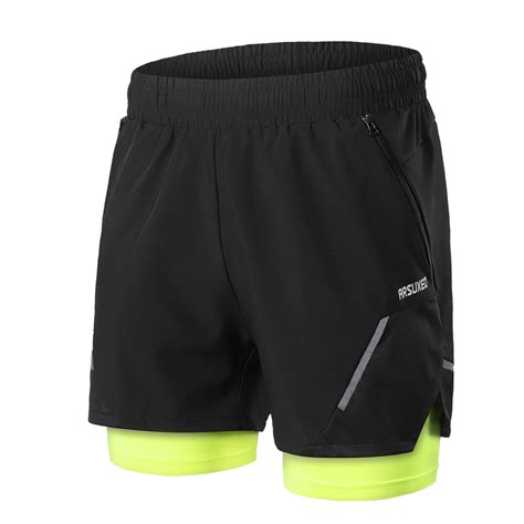 2 In 1 Men Running Shorts With Zipper Pockets Quick Exercise Shorts For