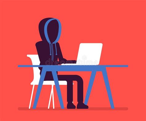 Anonymous Hacker Man With Hidden Face At Computer Stock Vector
