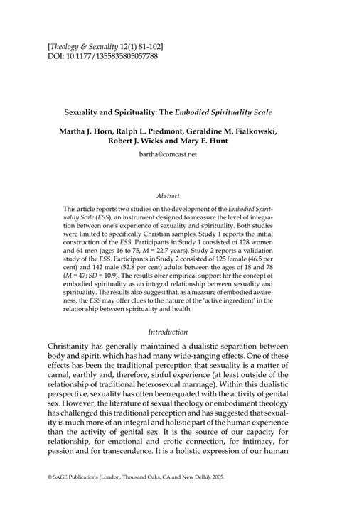 Pdf Sexuality And Spirituality The Embodied Spirituality Scale