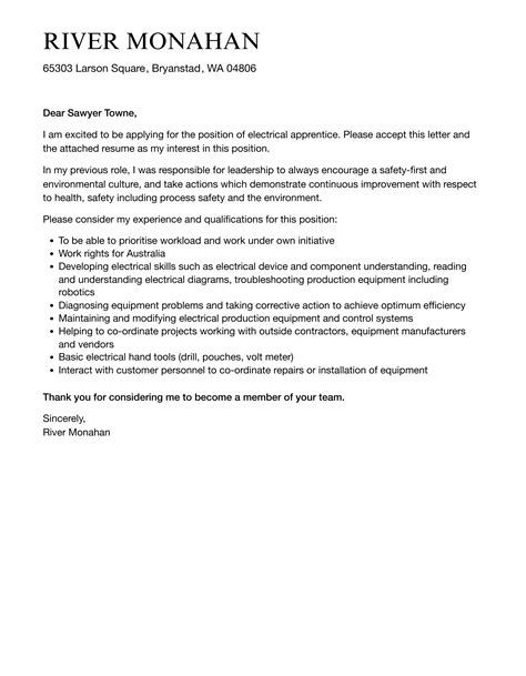 Electrician Cover Letter Samples Electrician Cover Letter Sample