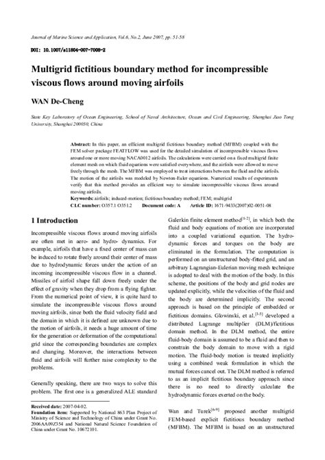 Pdf Multigrid Fictitious Boundary Method For Incompressible Viscous Flows Around Moving Airfoils