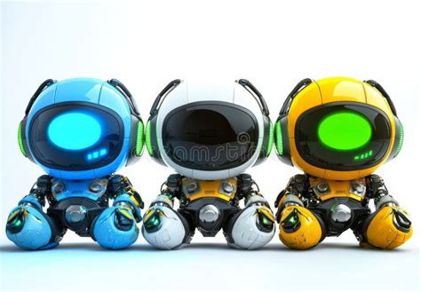 a group of robot assistants or artificial intelligence robots stock