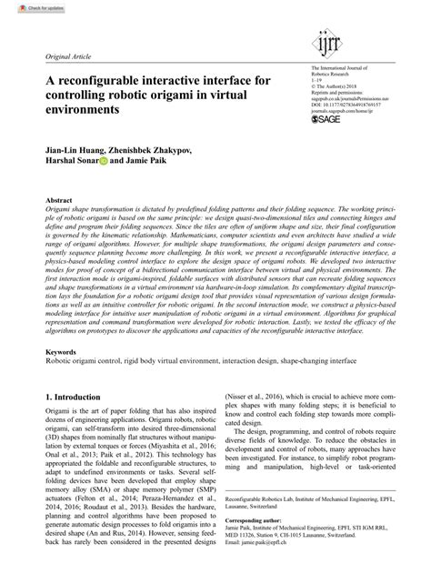Pdf A Reconfigurable Interactive Interface For Controlling Robotic Origami In Virtual Environments