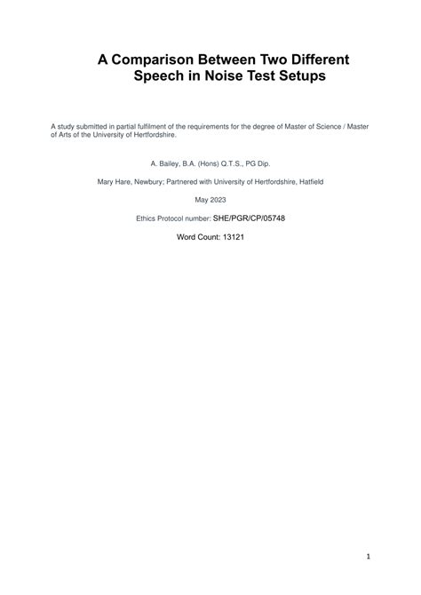 PDF A Comparison Between Two Different Speech In Noise Test Setups
