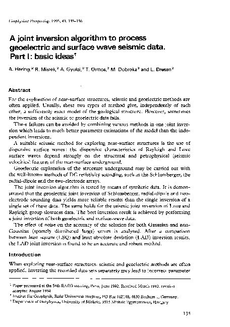Pdf A Joint Inversion Algorithm To Process Geoelectric And Subface Wave Seismic Data