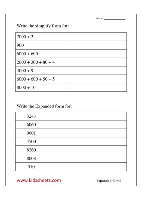 Expanded Form Worksheets 4th Grade