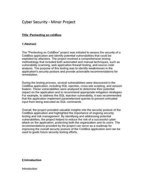 Cyber Security Minor Project Pdf Penetration Test Vulnerability Computing