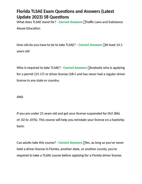Florida Tlsae Exam Questions And Answers Latest Update 2023 58 Questions Exams Nursing Docsity