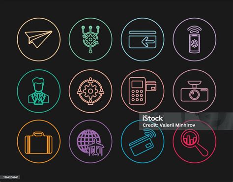 세트 라인 돋보기 및 분석 자동차 Dvr 캐시 백 아웃소싱 개념 과학자 테스트 튜브 종이 평면 Pos 터미널 및 알고리즘 아이콘 벡터 가방에 대한 스톡 벡터 아트 및 기타