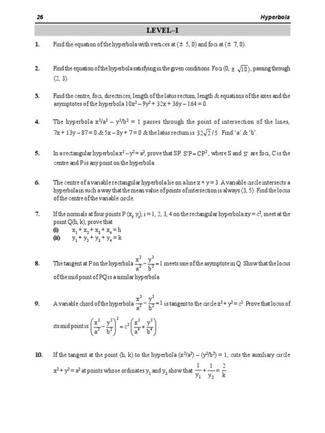 Hyperbola Problems Pdf Ellipse Perpendicular