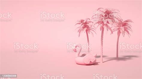분홍색 색상 배경에 풍선 플라밍고와 열대 야자수 최소한의 여름과 여행 개념 0명에 대한 스톡 사진 및 기타 이미지 0명 3