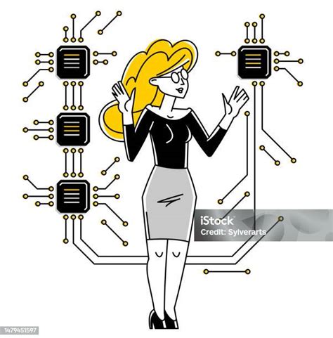 하드웨어 벡터 개요 그림을 수리하는 시스템 관리자 회로 기판 마더보드 및 프로세서 서버 Pc 기술을 다루는 시스템 관리자 컴퓨터