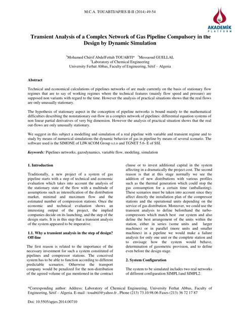 Pdf Transient Analysis Of A Complex Network Of Gas Pipeline Compulsory In The Design By