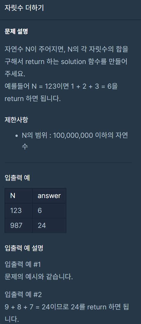 자릿수 더하기 Java 자릿수 더하기 Java