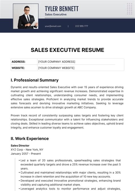 Free Sales Executive Resume Template To Edit Online