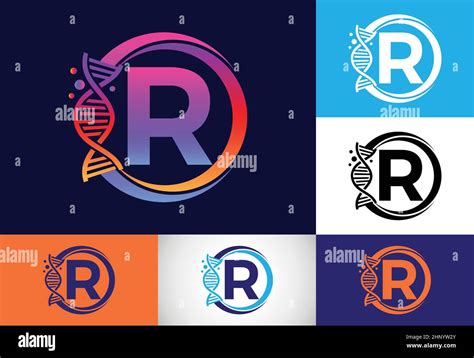 Initial R Monogram Alphabet In A Circle With DNA Genetics Logo Design Concept Logo For