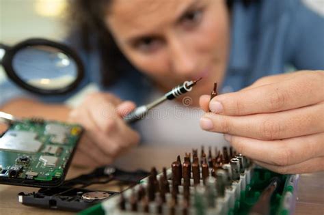 Girl In Lab With Hard Drive Hdd Stock Image Image Of Woman Mainboard 289628447