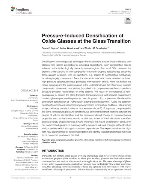Pdf Review Pressure Induced Densification Of Oxide Glasses At The Glass Transition