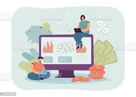 Big Monitor With Charts And Tiny Business People Planning Budget Stock