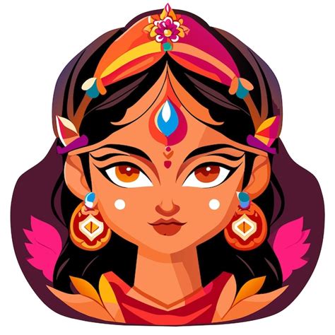아름다운 인도 신부 사리 초상화 손으로 그린 만화 스티커 아이콘 개념 격리된 그림 프리미엄 벡터