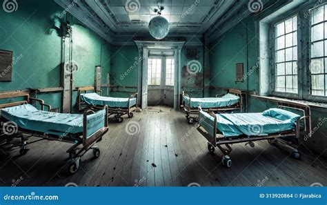 Mysterious Hospital Gurneys Inside Spooky Abandoned Asylum Generative Ai Stock Image