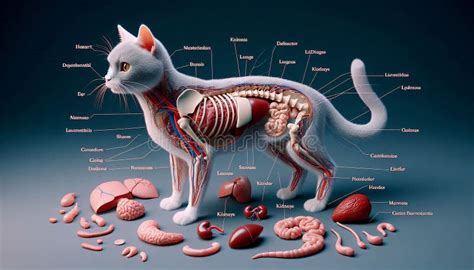 Ilustración De Anatomía De Gato Con Etiquetas De órganos Stock De