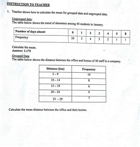 instruction to teacher 1 teacher shows how to calculate the mean for