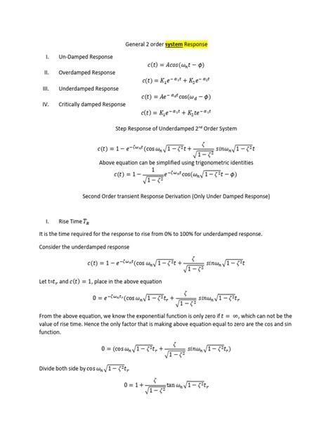 General 2 Order System Response Derivation Pdf Damping Mathematics