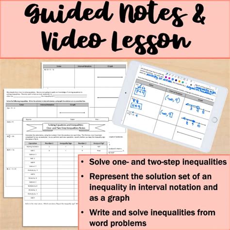 One Step And Two Step Inequalities Guided Notes Practice Worksheet And Video