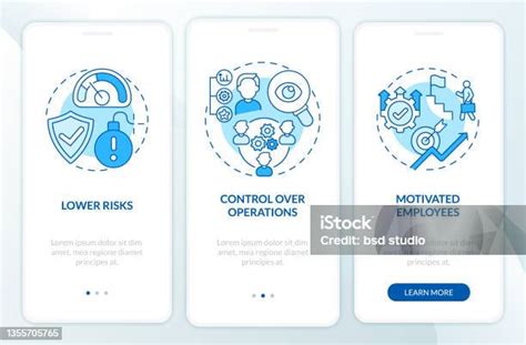 내부 성장 장점 블루 온보딩 모바일 앱 페이지 화면 Brand Name Smart Phone에 대한 스톡 벡터 아트 및 기타 이미지 Brand Name Smart