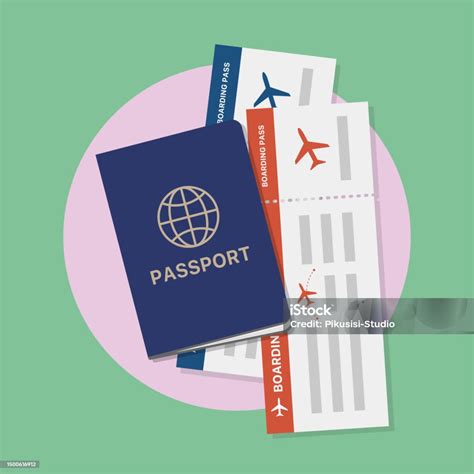 플랫 디자인의 비행기 티켓이 있는 여권 여행 관광 휴가 여행 여행 개념 개념에 대한 스톡 벡터 아트 및 기타 이미지 개념