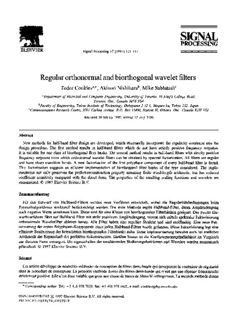 Pdf Regular Orthonormal And Biorthogonal Wavelet Filters