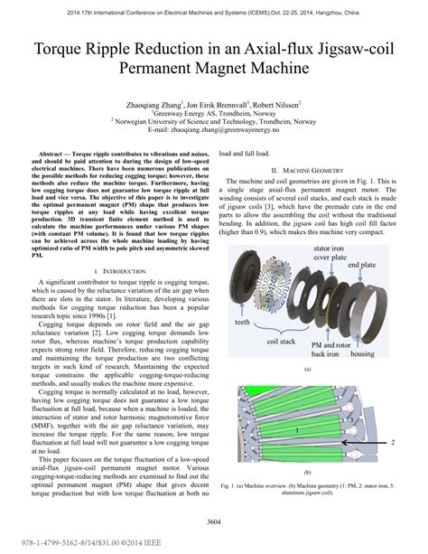 Pdf Torque Ripple Reduction In An Axial Flux Jigsaw Coil Permanent Magnet Machine