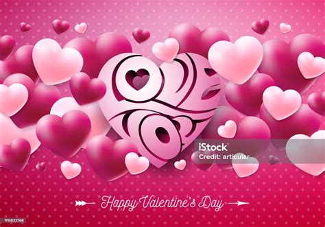 해피 발렌타인 반짝 핑크 바탕에 붉은 마음으로 디자인 결혼식과 인사말 카드 파티 초대장 또는 프로 모션 배너에 대 한 사랑 테마