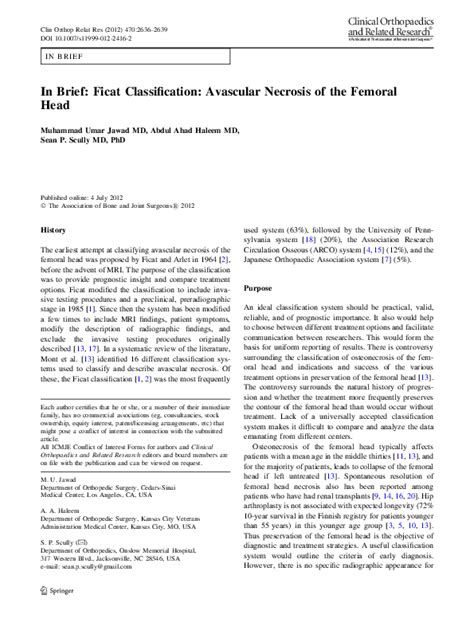 Pdf In Brief Ficat Classification Avascular Necrosis Of The Femoral