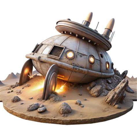 Crashed Spaceship On Desert Planet 3d Render Illustration 55387332 Png