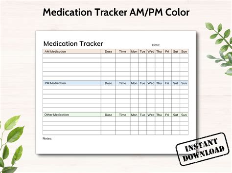 Medication Tracker Printable Daily Medication Log Weekly Medicine